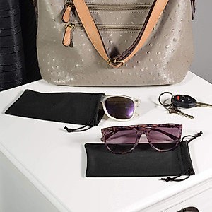 Sunglasses Pouch - 12 Pack Microfiber Pouch For Eyeglasses, Black Drawstring Cleaning Bag, Protective Non Scratching Cloth Fabric, Sock Carry Case for Holding Accessories, Jewelry, Bulk - 3.5x7