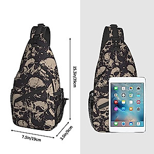FyLybois Skull Sling Bag Crossbody Travel Hiking Bags Mini Chest Backpack Casual Shoulder Daypack for Women Men with Strap Lightweight Outdoor Sport Climbing Runners