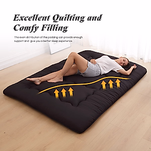 XICIKIN Japanese Floor Mattress, Japanese Futon Mattress Tatami Mat with Washable Cover, Easy to Store and Portable for Camping,(Black, Full)