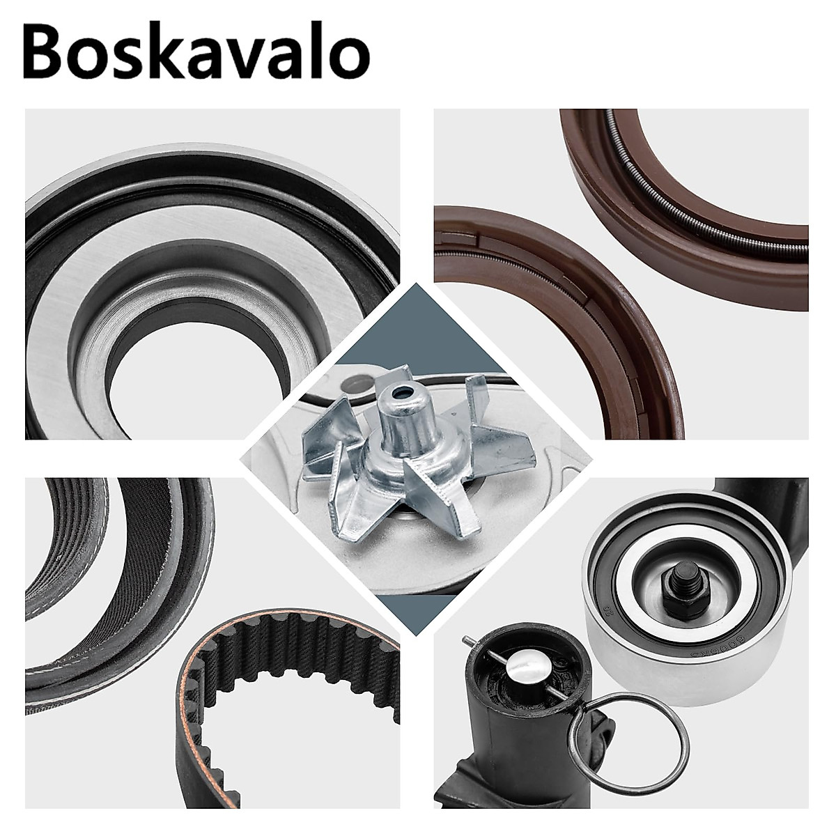 Boskavalo Engine Timing Belt Kit with Water Pump Compatible with 2003-2018 Honda Accord Pilot Crosstour Odyssey Ridgeline Acura MDX RDX RL TL TSX ZDX Saturn Vue Replaces TKH002 19200-RDV-J01 TCKWP329