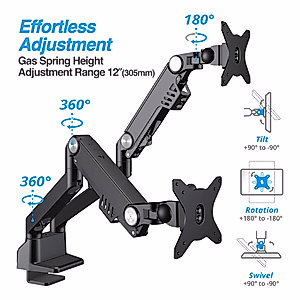 AVLT Dual 17"-35" Monitor Arm Desk Mount fits Two Flat/Curved Monitor Full Motion Height Swivel Tilt Rotation Adjustable Monitor Arm - VESA/C-Clamp/Grommet/Cable Management - Black