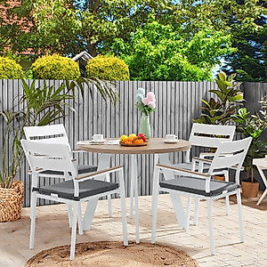 OC Orange-Casual 5 Piece Aluminum Patio Dining Set, Outdoor Furniture Set with 4 Stackable Cushioned Chairs and Round Weather Resistant Table w/Umbrella Hole for Deck, Backyard, Poolside(Grey)