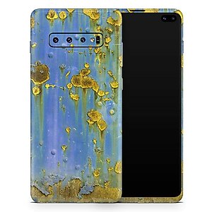 DesignSkinz Blue Metal with Gold Rust Protective Vinyl Decal Wrap Skin Cover Compatible with The Samsung Galaxy S20 (Screen Trim & Back Glass Skin)