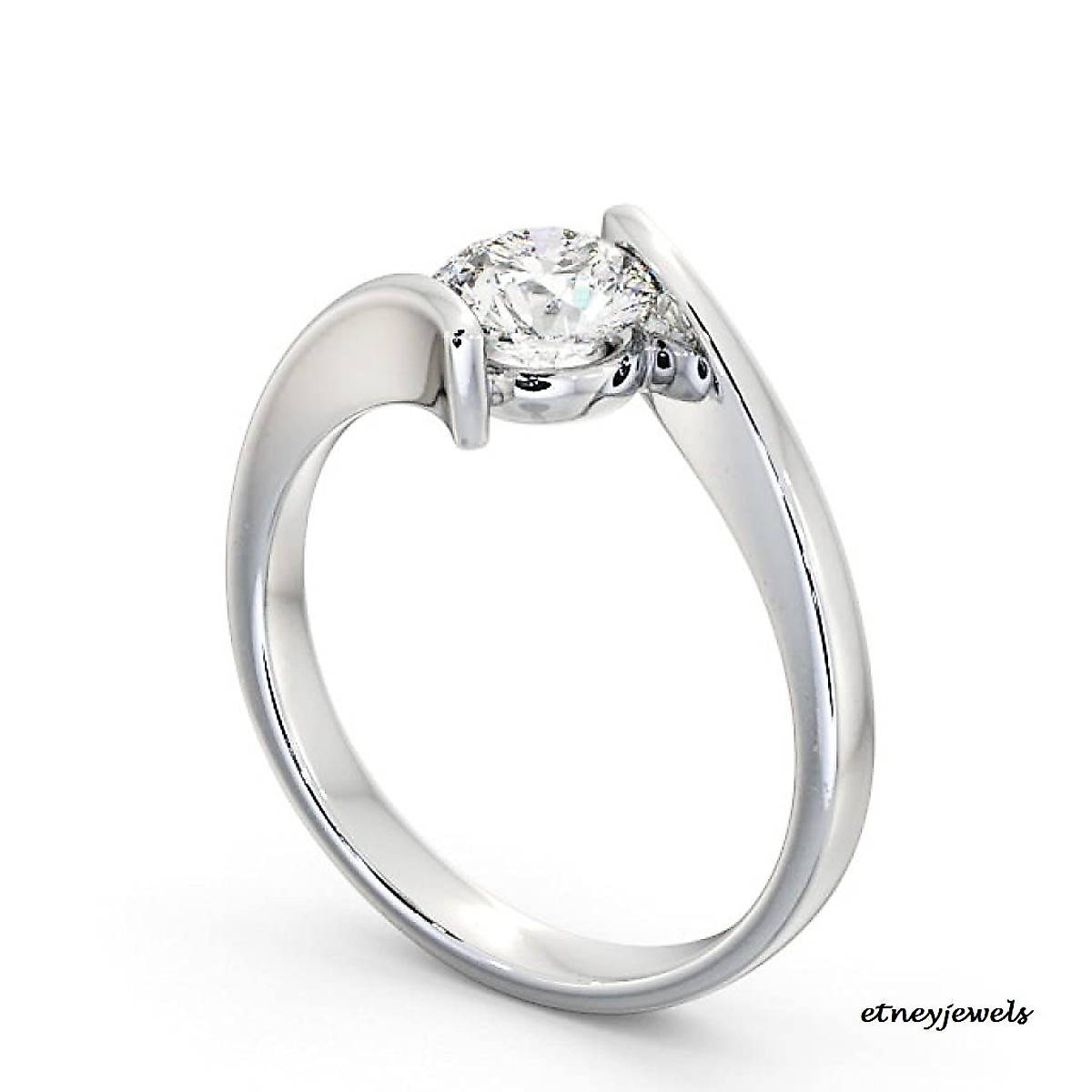 etneyjewels Moissanite 1 TCW Round CutSolitaire Engagement Bridal Ring For Women In 10KT Solid Gold In Prong Setting For Wedding Anniversary (Clarity VVS1-VVS2, Color D-E,7)