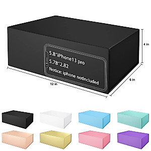 Black Gift Box 12" x 6" x 4" with Magnetic Closure Lid Gift Box for Presents,Bridesmaid Gifts Box,Cute Box,Birthday Gift box,Luxury for Gift Packaging, Magnetic Gift Box for Wrapping Gifts (Black)