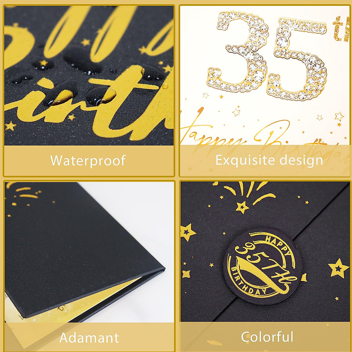 Crenics 35th Birthday Decorations for Her or Him, Creative 35th Birthday Guest Book Alternative, Black and Gold 35th Birthday Signature Book 18 x 12 inch, Great 35 Birthday Gifts for Men or Women