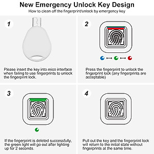 Fingerprint Lock with Key Backup, Smart keyless Waterproof Fingerprint Padlock Ideal for Gym, Door, Suitcase, Luggage Backpack, Bike, Office