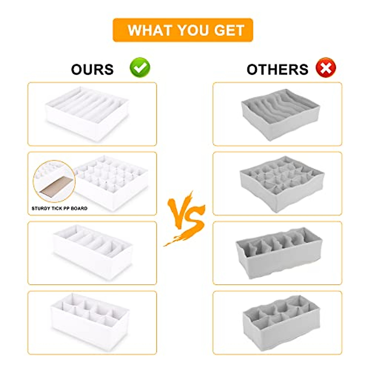 AzxecVcer 4 Set Sock Underwear Organizer,45 Cell Foldable Washable Odorless Fabric Drawer Organizers Storage Divider for Clothing, Baby Clothes, Bra, Panty, Socks, Scarf, Ties (White)