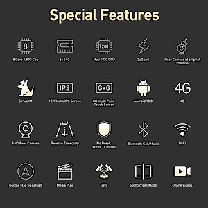 YULU E10+ Car Radio Stereo for Ford Ranger 2018 to 2021 Android 10.0 6+64G T-Style Head Unit Navigation 12.1 Inch Build in Wireless Carplay Android Auto Bluetooth WiFi Support DSP 4G (Auto A/C)