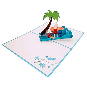 iGifts And Cards Guy Surfing 3D Pop Up Greeting Card - Ocean, Surfboard, Wave, Sport, Half-Fold, Birthday, Just Because, Thinking of You, Retirement, Get Well, Congratulations, Friendship, Good Luck