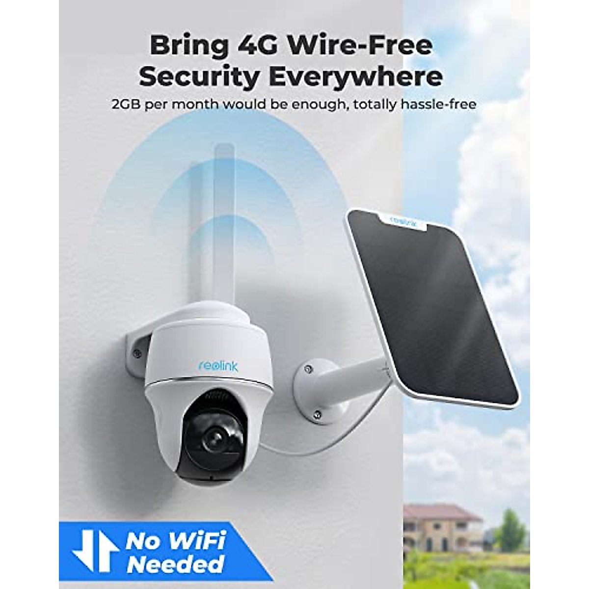 REOLINK 4G LTE Cellular Security Camera Outdoor, Pan Tilt, Wireless Solar Powered, 2K HD Night Vision, 2-Way Talk, Smart Person/Vehicle Detection, No WiFi, Go PT Plus with Solar Panel -US Version