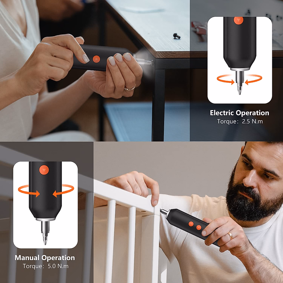 Electric Screwdriver Cordless, Power Screwdriver Set, Includes 5V Cordless Screwdriver Rechargeable with LED Lights, 20pcs Household Bits, USB-C Charging Cable, Magnetizer, Extension Rod, Manual