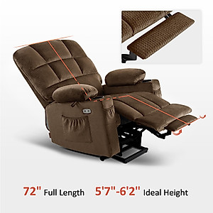 MCombo Large Lay Flat Dual Motor Power Lift Recliner Chair Sofa with Massage and Heat for Elderly People, Infinite Position, Fabric 7680 (Large-Regular, Brown)