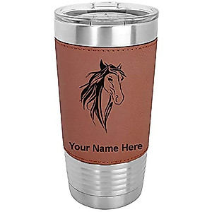 LaserGram 20oz Vacuum Insulated Tumbler Mug, Horse Head 3, Personalized Engraving Included (Faux Leather, Dark Brown)