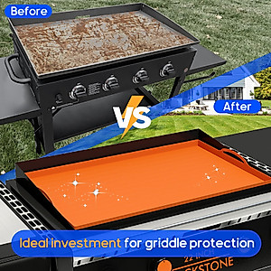 22 Inch Silicone Griddle Cover for Blackstone, Protective Cover with Handle for Outdoor Grilling，Waterproof and Heat Resistant, Easy to Clean and Store-Orange