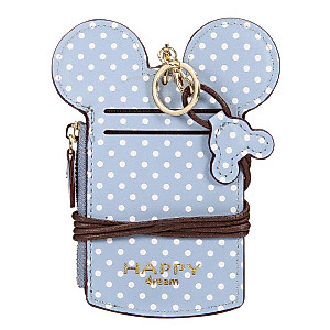 JOSEKO Women Cute Animal Shape Neck Bag Wave Dot Card Holder Lanyard Wallet Coin Purse Sky Blue 5.51''x 0.59''x 2.95''(L x W x H)