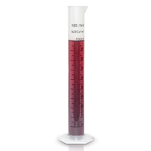 Brewing America 100ml Plastic Graduated Cylinder Beaker - 100ml Science Measuring Test Tube Flask, 2-Sided Marking - Black and Raised Graduation Lines, Pour Spout