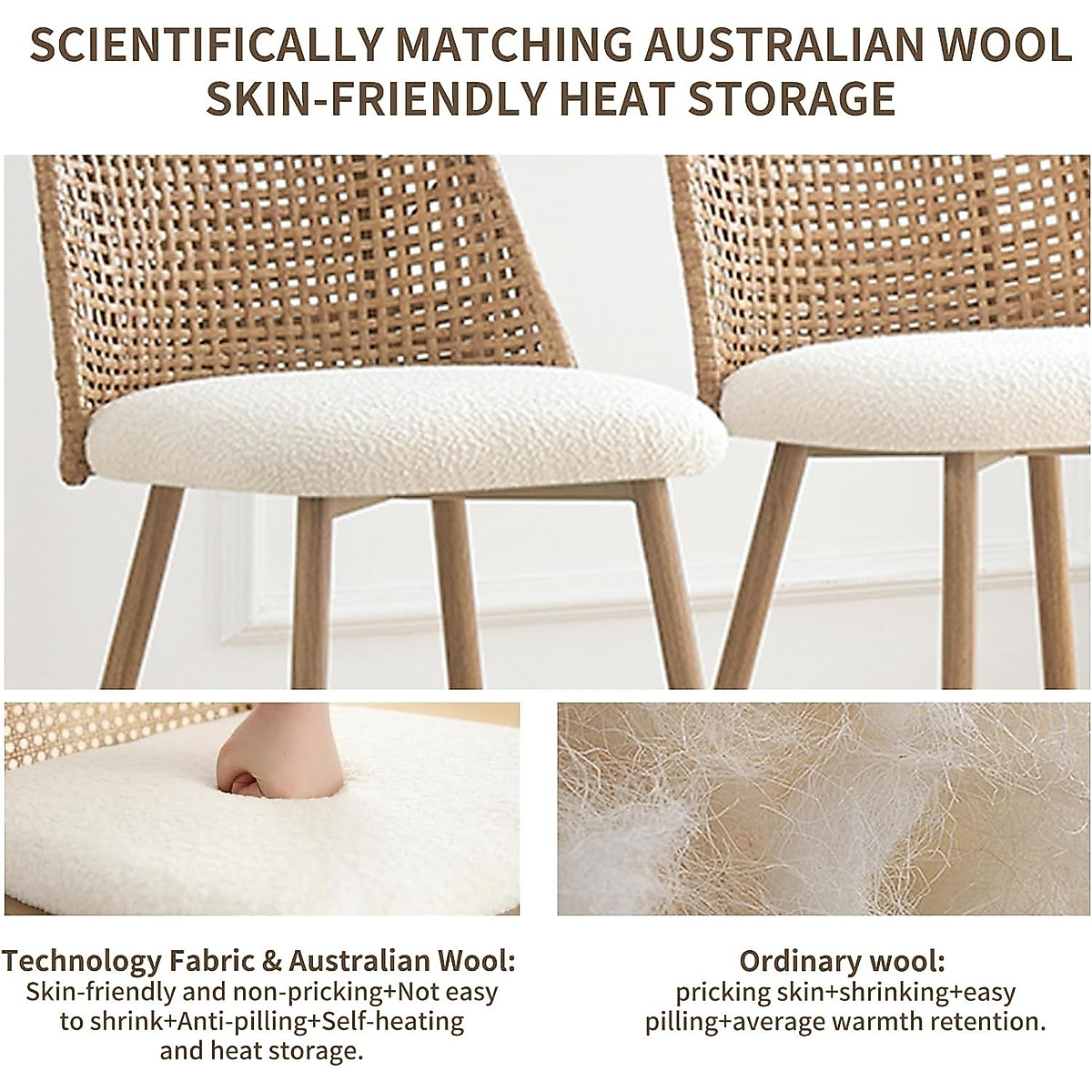 JALOURT Rattan Counter Height Bar Stools Set of 2, Modern Upholstered Bar Stools with Full PE Cane Back,26''Rattan Back Counter Stools with Solid Metal Legs for Kitchen Bar Island,Brown