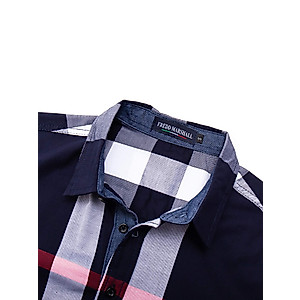 Men's Long Sleeve Slim-Fit Lightweight Plaid Cotton Shirt (199, Royal Blue, Large+)