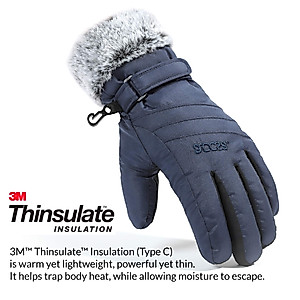 accsa Women Winter Ski Gloves 3M Thinsulate Waterproof & Windproof Snow Gloves for Skiing Anti-Slip Gloves Navy L