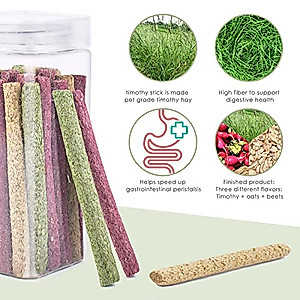 ERKOON 25 Pcs Timothy Hay Sticks,Rabbit Chew Toys for Teeth Natural Timothy Grass Molar Sticks Rabbits Treats for Bunnies, Chinchilla Guinea Pigs, Gerbil, Hamster (Timothy+Oatmeal+Beet)