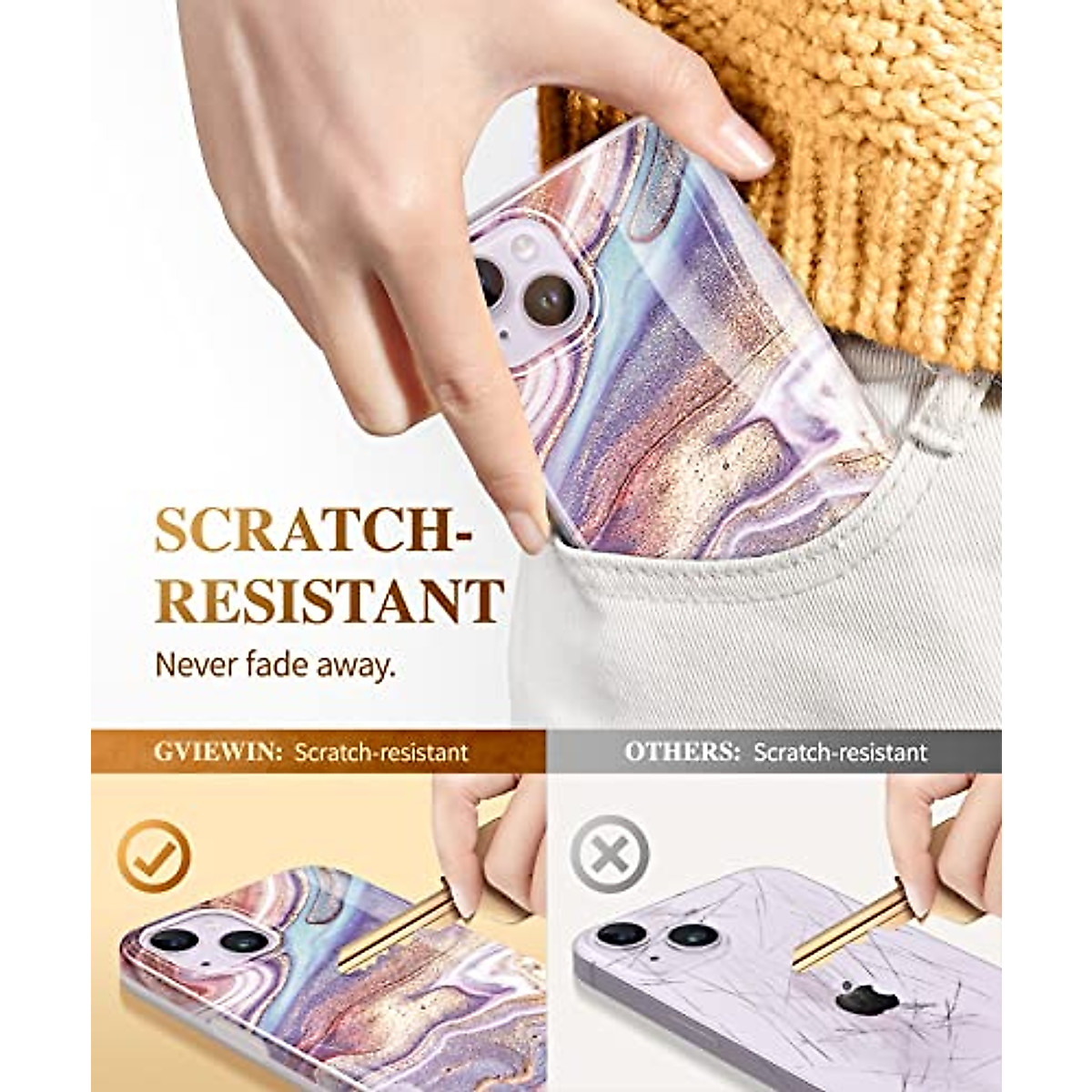 GVIEWIN for iPhone 14 Plus Case 6.7 Inch(2022), [10FT Military Grade Drop Tested] Marble Slim Fit Thin Durable TPU Shockproof Protective Phone Cover Case, Gifts for Women Men(Flowing Sakura/Pink)