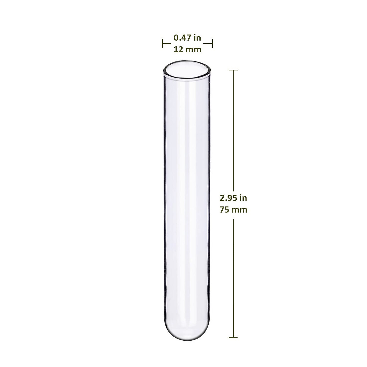 FunChem Glass Test Tubes, Pack of 100 Sturdy Round Bottom Clear Test Lab Tubes, 12 mm O.D. X 75 mm Length, 12 O.D. x 75 mm Length (YQ-TestTube-ALL)