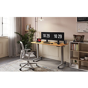 EleTab 55 x 24 Inch Electric Standing Desk with Drawer, Stand up Desk Adjustable Height for Home Office, Sit Stand Computer Desk, Ergonomic Workstation White Steel Frame/Light Rustic Brown Tabletop