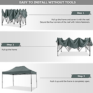 COBIZI 10x15 Pop up Canopy Gazebo 3.0, Easy up Heavy Duty Canopy with 4 Removable Sidewalls, High Stability, All Weather Sunshade 100% Waterproof Outdoor Canopy Tents, Gray