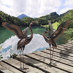 chisheen Garden Statue Outdoor Metal Heron Crane Yard Art Sculpture for Lawn Patio Backyard Decoration,46 inch (2-Pack)