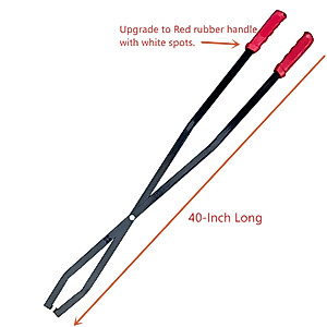 40" Fire Pit Tools Poker and Tongs for Safely Move Firewood, Rustproof with Rubber Handle for Fire Pit and Fireplace Accessories, Indoor and Outdoor Use