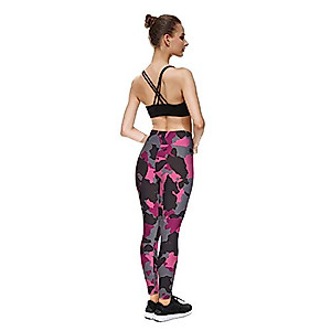 Fanii Quare Women's High Waist Quick Dry Running Tights Printed Training Compression Workout Pants Pink Camouflage L