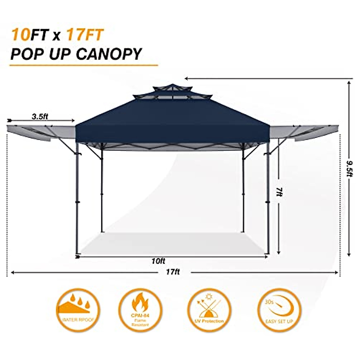 COOSHADE 10x17 Instant Canopy Tent 3-Tier Pop Up Canopy with ...