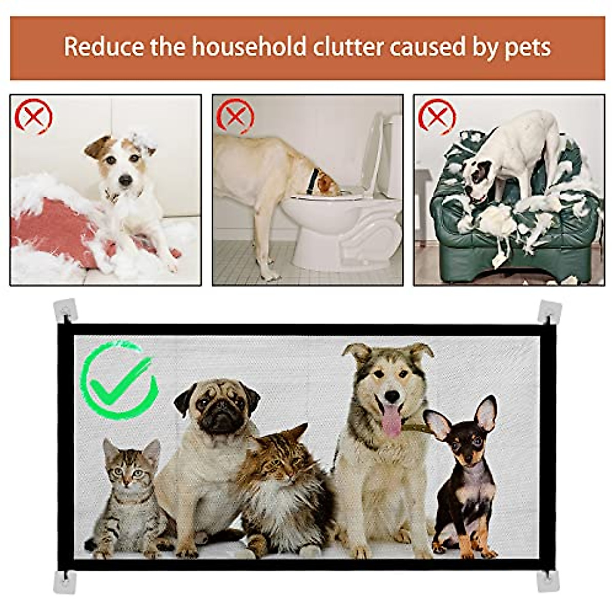 Baby Gate Pet Gate Magic Dog Gates for The House, Safety Guard Gate Retractable Mesh Dog Gate for The Stairs Doorways, Portable Folding Child's Safety Gates Install Anywhere 30'' X 39'', 8 Hooks