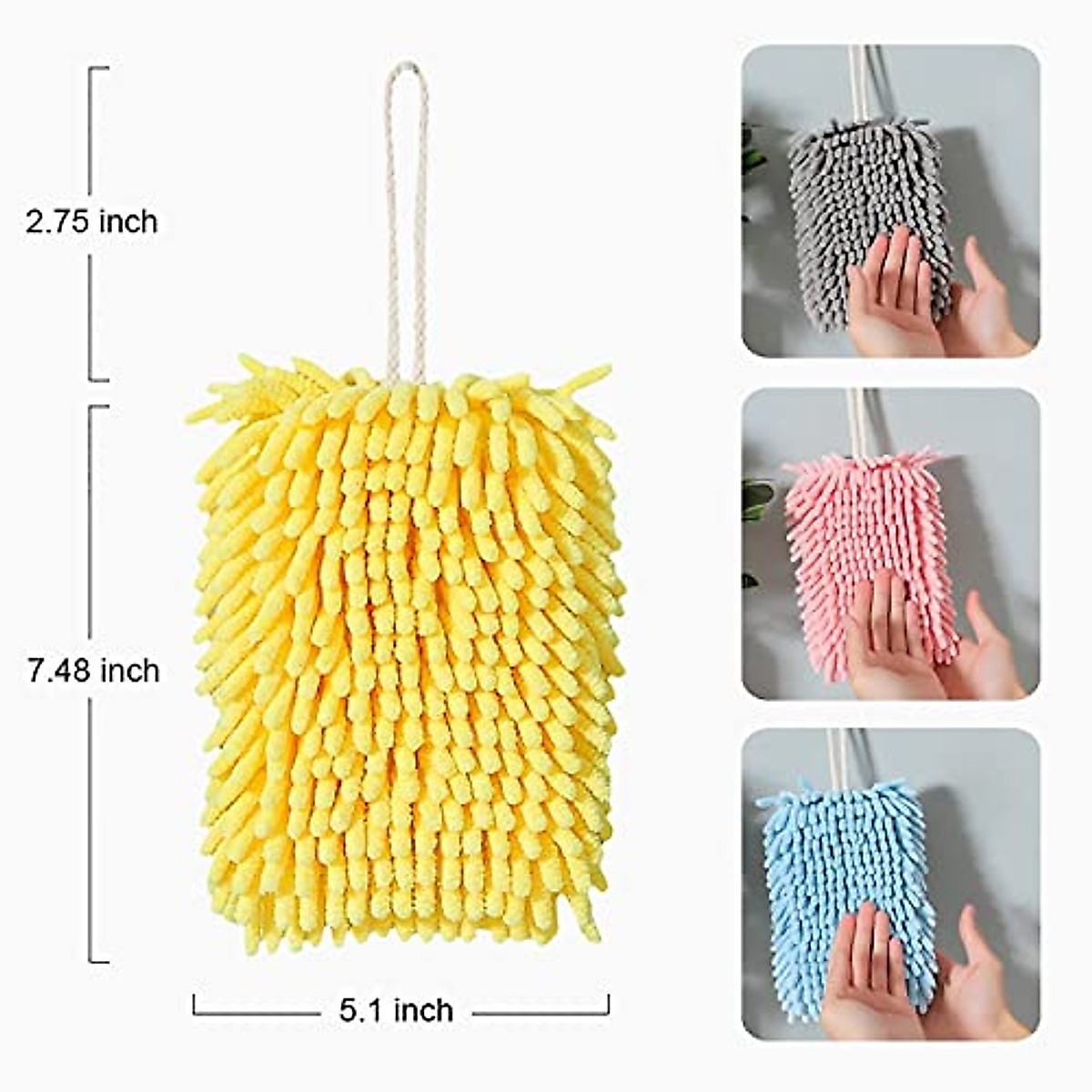 4PCS Hanging Hand Towel Balls Chenille Absorbent Hand Towels with Loop Quick Drying Microfiber Bath Towel for Bathroom Kitchen