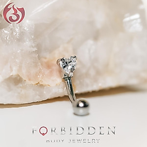 Forbidden Body Jewelry 16g 8mm Surgical Steel 3mm Red CZ Heart Top Barbell for Daith, Eyebrow and Rook Piercing