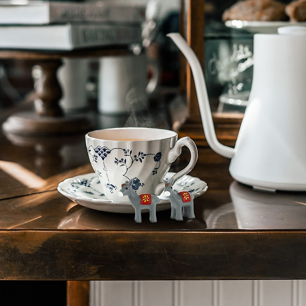 YARNOW 5pcs Resin Donkey Statue Cake Topper Figurines Micro Landscape Fairy Garden Animal Decoration Home Office Table Centerpiece