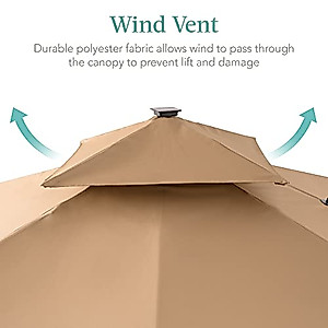 Best Choice Products 10x10ft 2-Tier Square Cantilever Patio Umbrella with Solar LED Lights, Offset Hanging Outdoor Sun Shade for Backyard w/Included Fillable Base, 360 Rotation - Tan