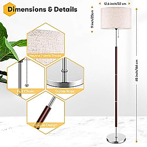 Modern Floor Lamp for Bedroom - Stand Up Reading Lamps for Living Room, Contemporary Office Lighting with Beige Drum Fabric Shade, Farmhouse Pole Lamp, Corner Tall Standing Lamp Kids-Pull Chain