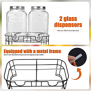 COHOMA 2 Gallon Glass Drink Dispensers For Parties(2 PACK),Beverage Dispensers With Stand And 100% Leakproof Stainless Steel Spigot.Glass Water Jug Dispenser,Lemonade Dispenser,Mason Jar.