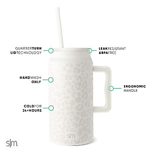 Simple Modern 50 oz Mug Tumbler with Handle and Straw Lid | Reusable Insulated Stainless Steel Large Travel Jug Water Bottle | Gifts for Women Men Him Her | Trek Collection | 50oz | Cream Leopard