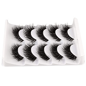 Newcally Cat Eye Mink Eyelashes Nautral Fluffy False Eyelashes 5D Volume Fake Eyelashes 5 Pairs Pack Full Crossed Short Eye Lashes Handmade Reusable Soft Multipack