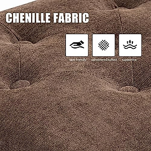 J.C.UP Upholstered Tufted Storage Ottoman, Storage Ottoman Footstool with Safety Hinge Button-Tufted Seat, Storage Bench for Bedroom Living Room Storage Toy Box(Brown-Fabric)