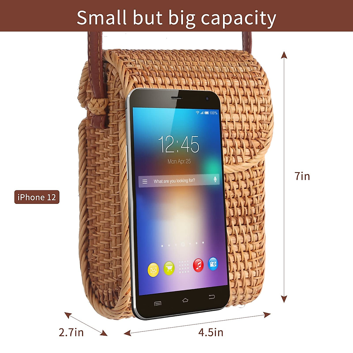 RIANGIE Straw Beach Bag Boho Gift for Women Hippy Rattan Purse Crossbody Woven Phone Bag with Shoulder Strap