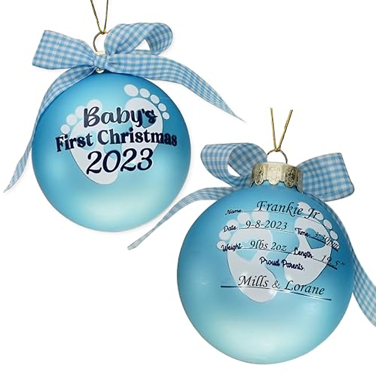 2022 Baby's First Christmas Ornament Keepsake Ball - Resin - 1st Holiday Decoration - Blue Baby Boy - Custom Name Date Birth Info
