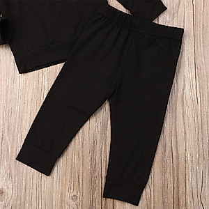 Infant Baby Girl Fall Winter Clothes Outfit Toddler Girl Long Sleeve Ruffle T-Shirt Tops Sweatsuit Pants 2Pcs Sleepwear Pajamas Set (Black, 2-3T)