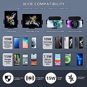 DOODBI 15W Wireless Car Charger Mount for Galaxy Z Fold 5/4/3 car Mount/Accessories,Fast Charging Phone Holder for Samsung S23 22 Ultra,iPhone 14/13/12 Series[with QC 3.0]