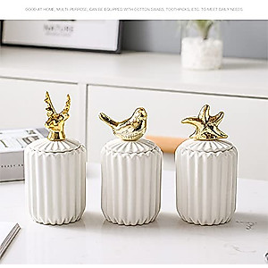 Komkommax Cotton Swab Holder Qtip, Q-Tips Container with Lid, Ceramics Cotton Ball Canister Canister Toothpick Holder Dispenser for Vanity Dresser Counter Bathroom (Bird)