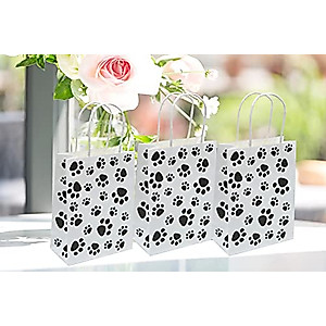 YYaaloa 30pcs Small Gift Bags with Handle Bulk Paw Print White Party Favor Paper Shopping Bags for Kids Birthday Xmas Party Supplies Retail Bags (Paw Print White, Small 30pcs)