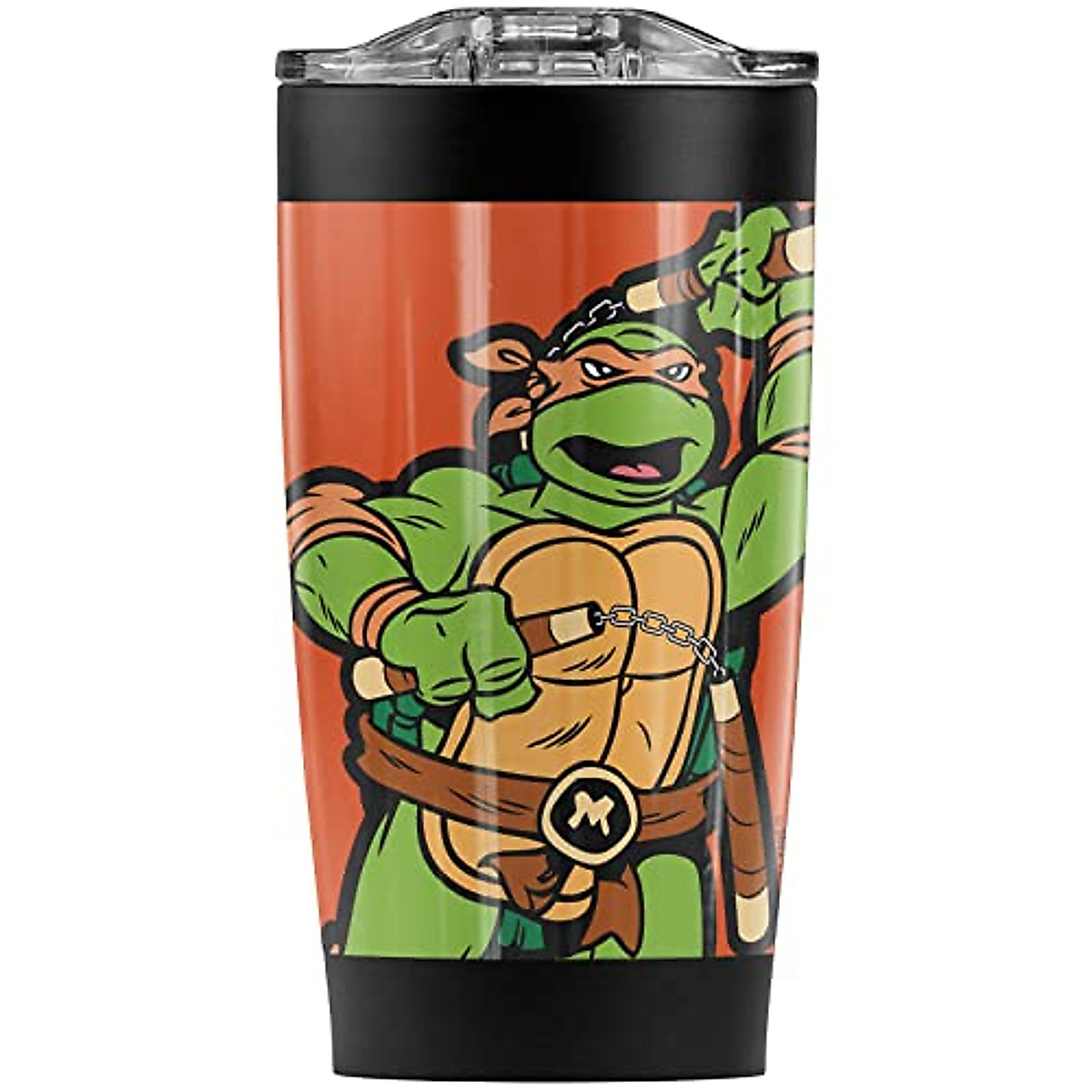 Teenage Mutant Ninja Turtles TMNT Mikey And Logo Stainless Steel 20 oz Travel Tumbler, Vacuum Insulated & Double Wall with Leakproof Sliding Lid